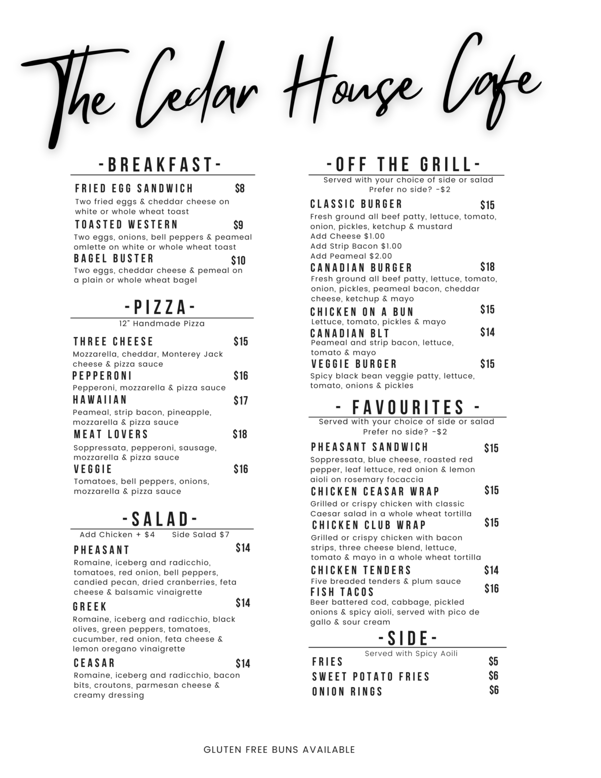 Cedar Cafe Menu - Pheasant Run Golf Club Pheasant Run Golf Club